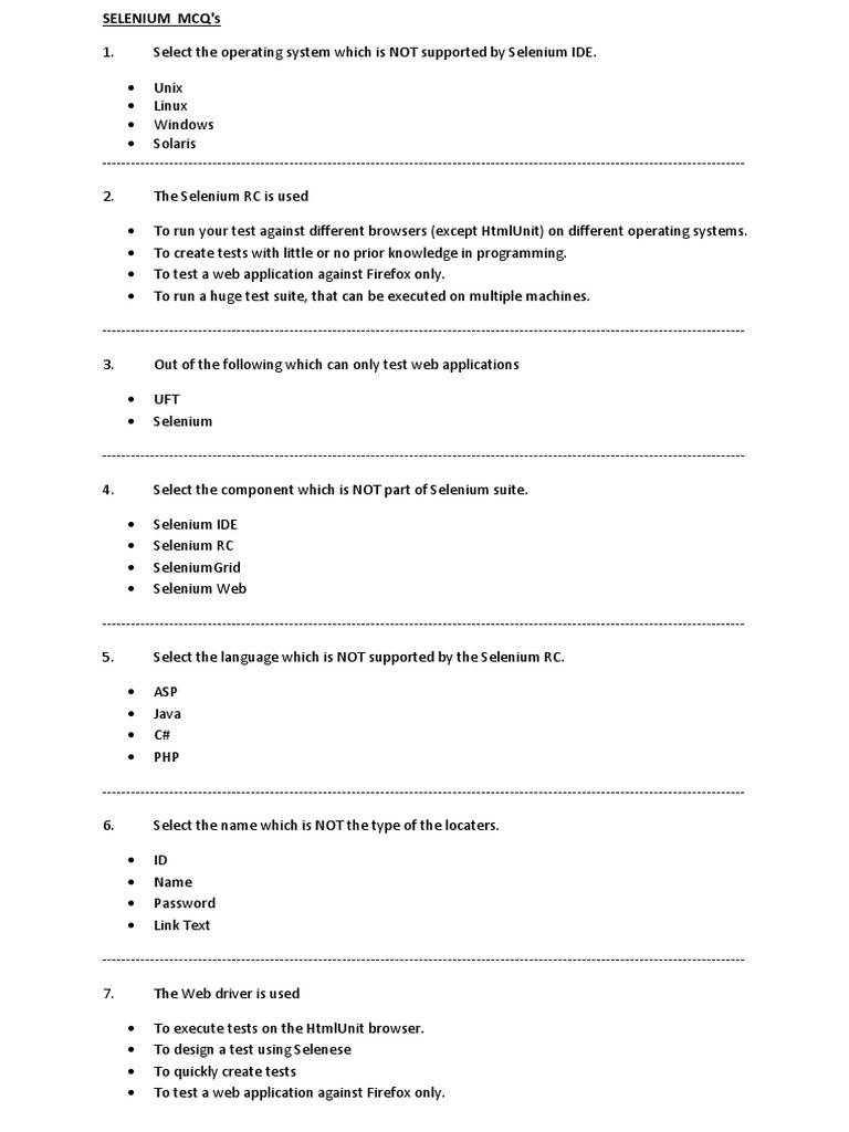 Selenium Mcq-2 | Download Free PDF | Selenium (Software) | Integrated ... Selenium Mcq-2 | Download Free PDF | Selenium (Software) | Integrated ...