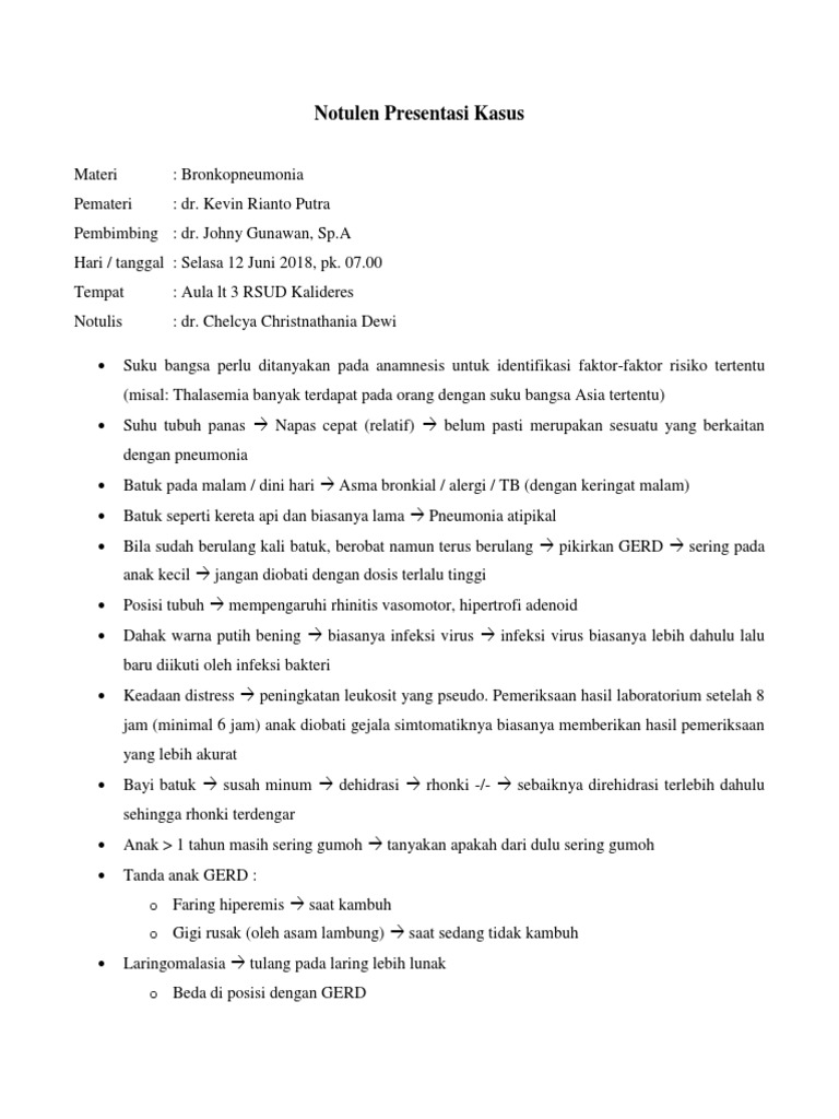 Notulen Presentasi Bronkopneumonia | PDF