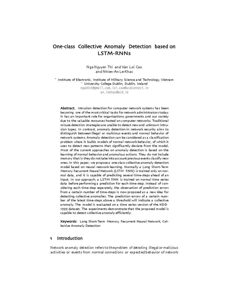 One-Class Collective Anomaly Detection Based On Lstm-Rnns | PDF | Time ...