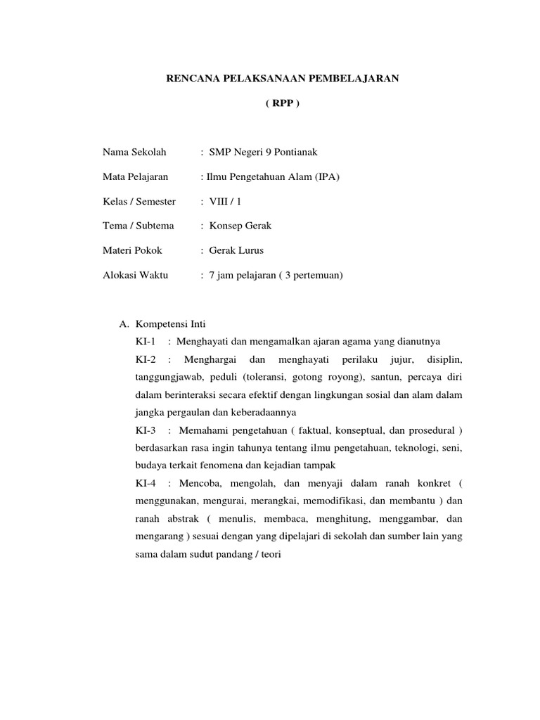 RPP Konsep Gerak | PDF