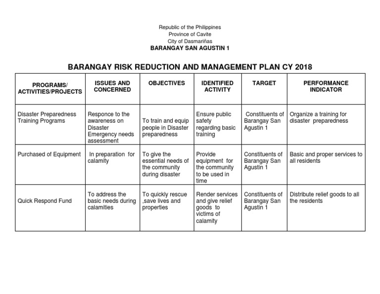 Sample Bdrrmc Plan Pdf