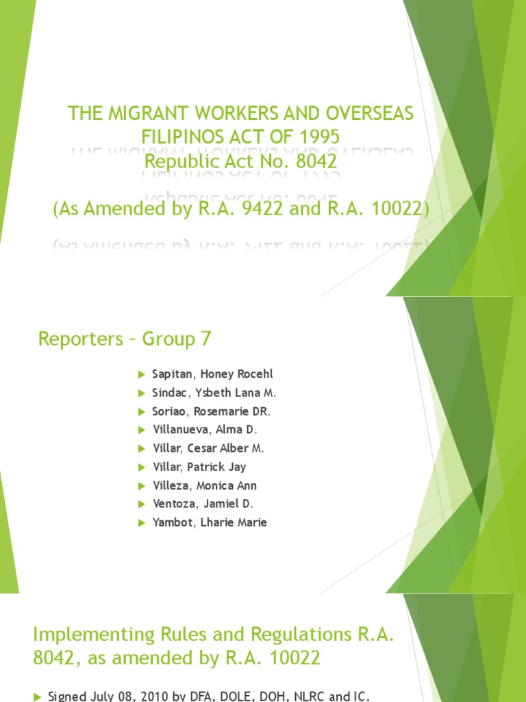 Report Group 7 RA 8042 Final | PDF | Migrant Worker | Employment