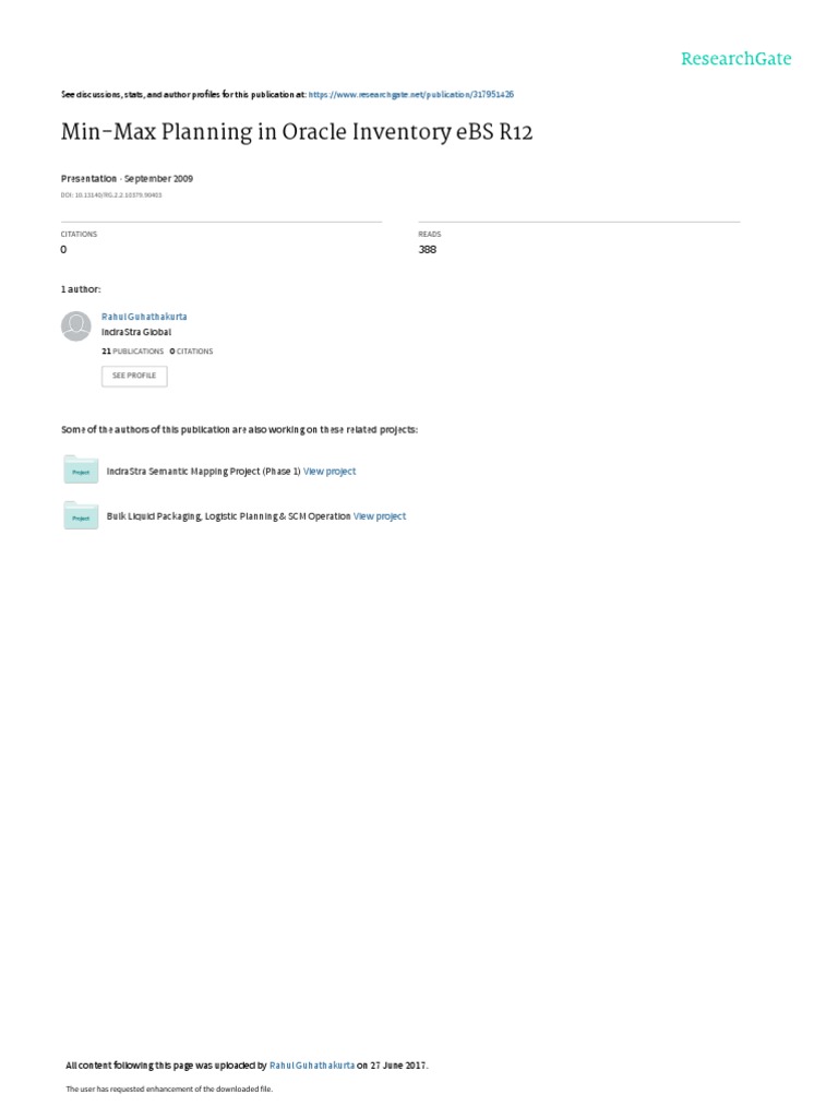 Min-Max Planning in Oracle Inventory eBS R12: September 2009 | PDF ...