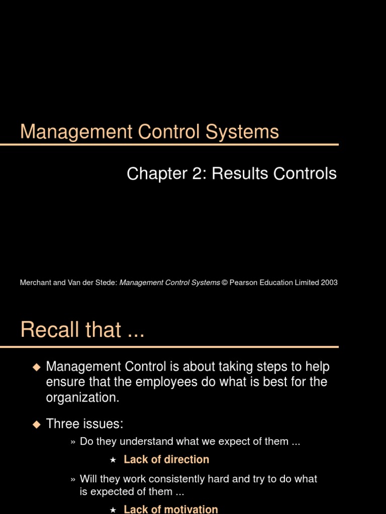Management Control Systems: Chapter 2: Results Controls | PDF ...