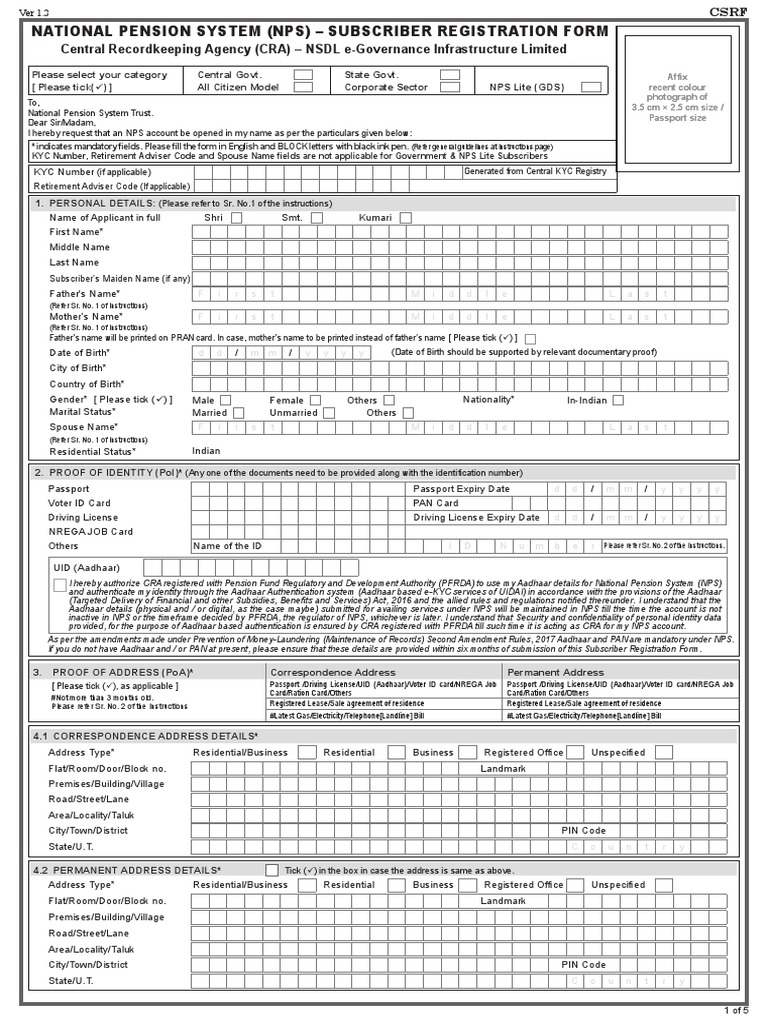 NPS APPLICATION FORM NEW FORMAT V1.3 | Identity Document | Government