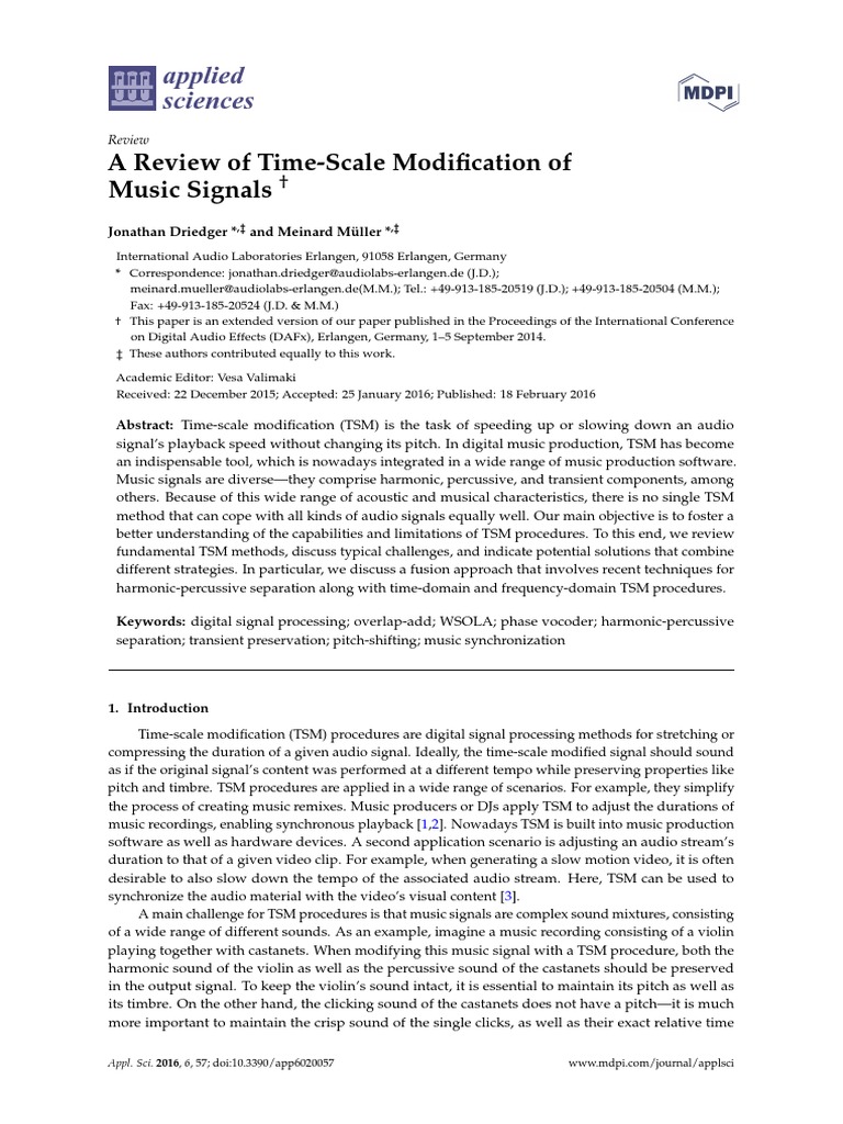 Applied Sciences: A Review of Time-Scale Modification of Music Signals | PDF | Fourier Analysis ...