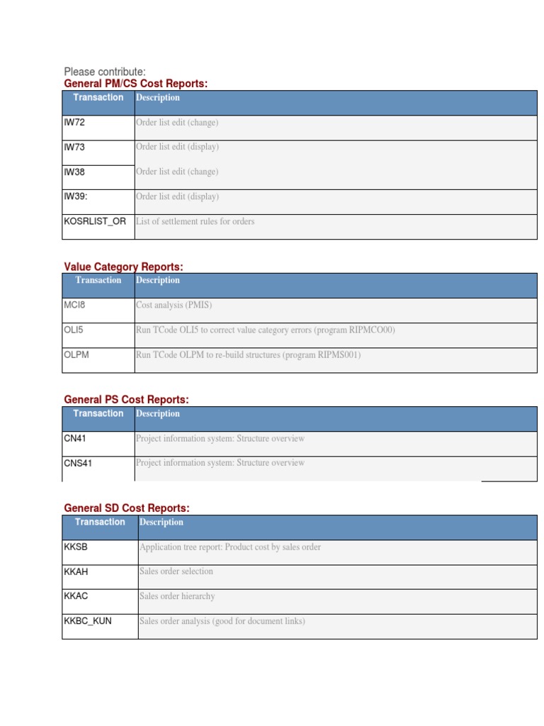 Sap PM Cost Reports | PDF | Cost | Business
