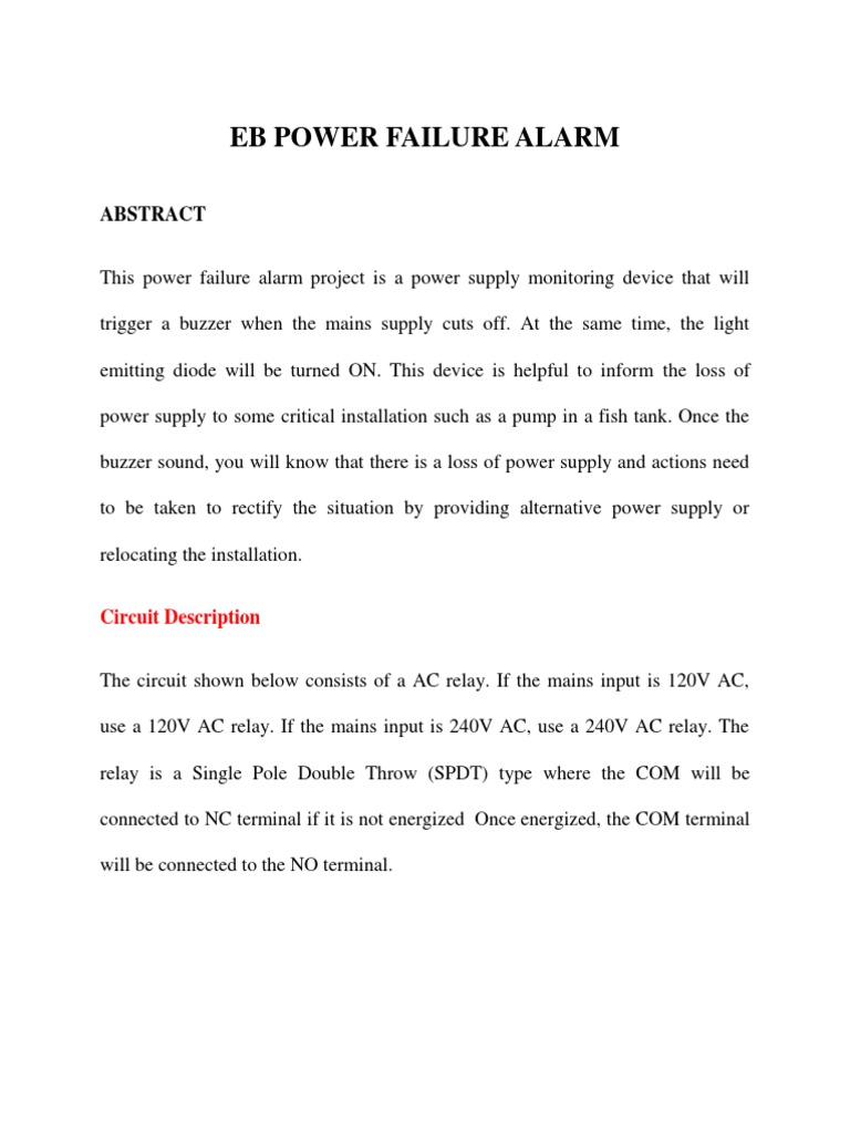 Eb Power Failure Alarm | PDF