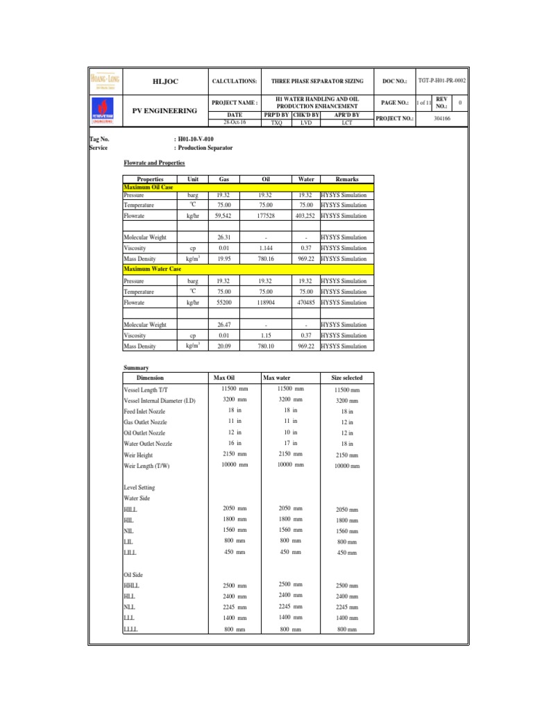 Three-Phase Separator Sizing Report | PDF | Drop (Liquid) | Density