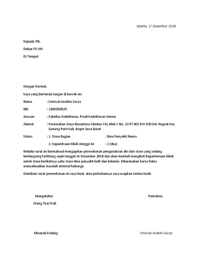 Surat Resign Kepaniteraan Klinik | PDF