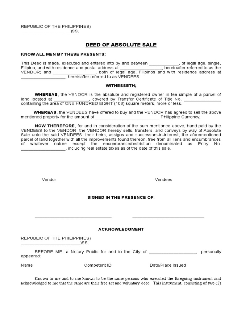 Deed of Sale.doc | Fee Simple | Deed