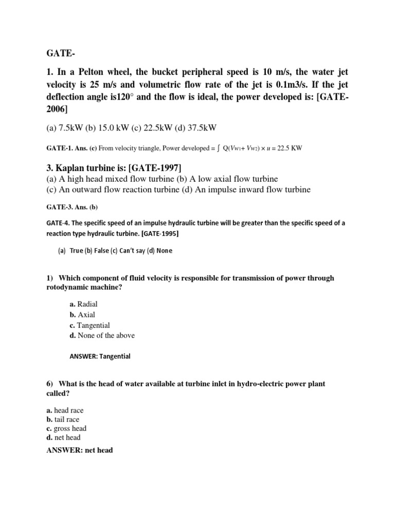 Gate Question Sheet | PDF | Turbine | Jet Engine