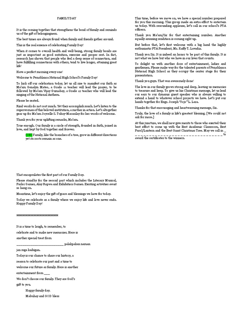 Family Day Script | PDF