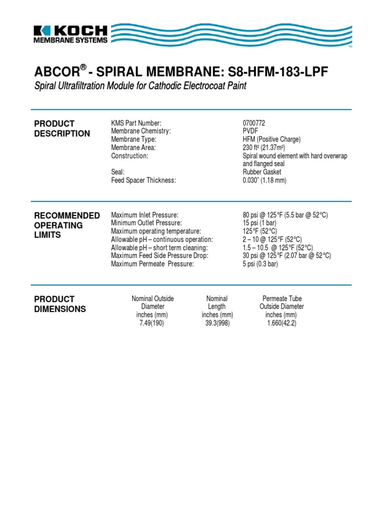Abcor s8 HFM 183 LPF | PDF | Membrane | Chemical Compounds
