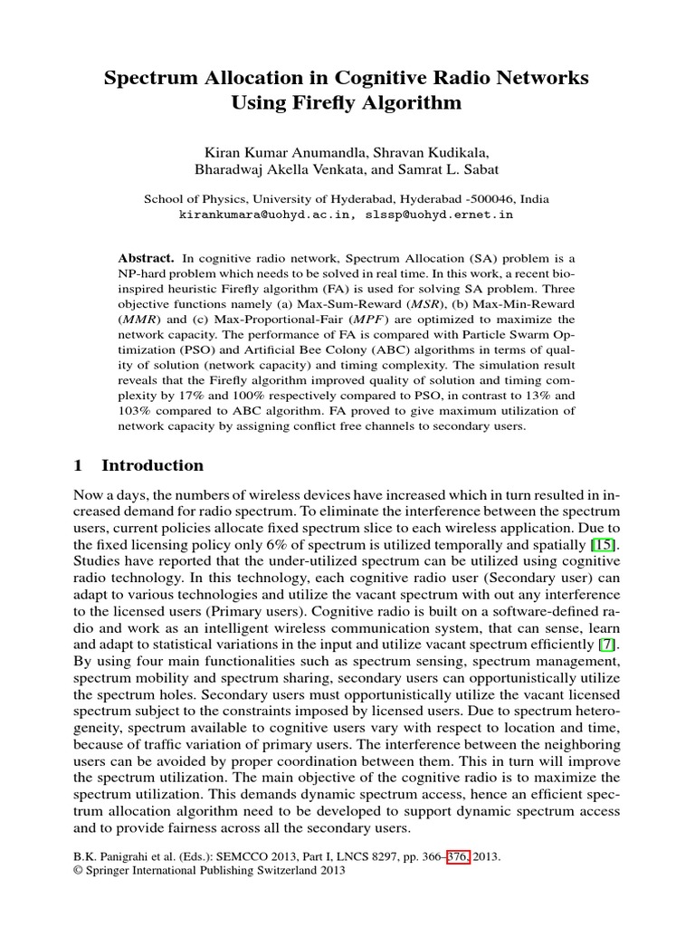 Spectrum Allocation Firefly | PDF | Cognitive Radio | Metaheuristic