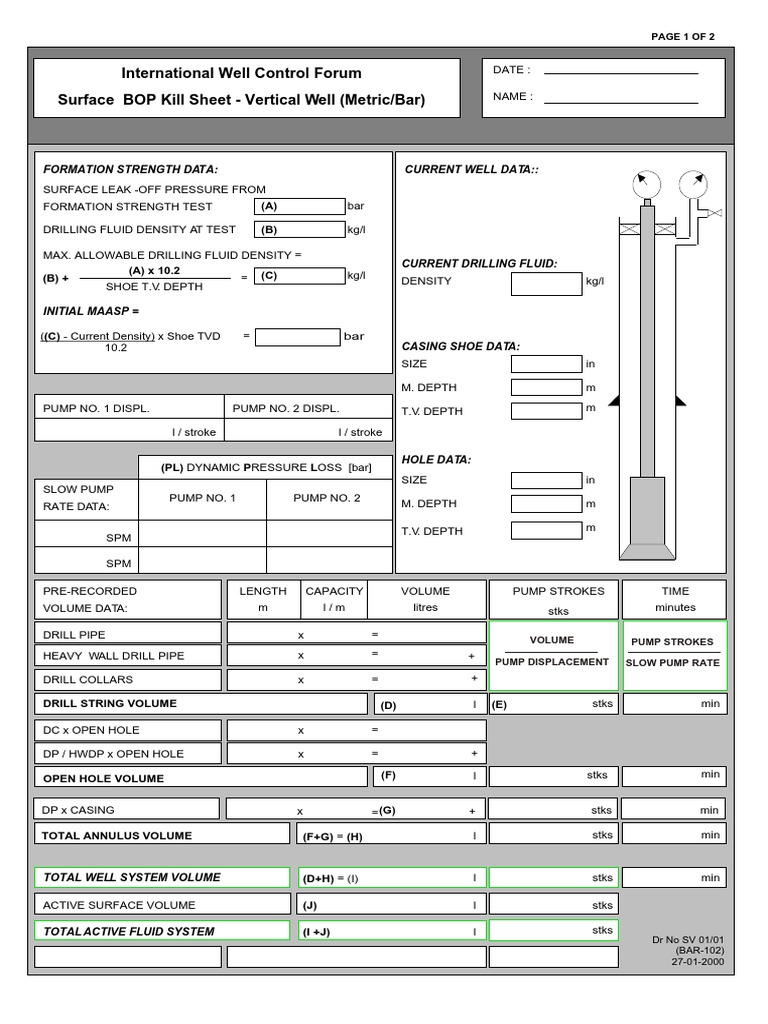 International Well Control Forum Surface BOP Kill Sheet - Vertical Well ...