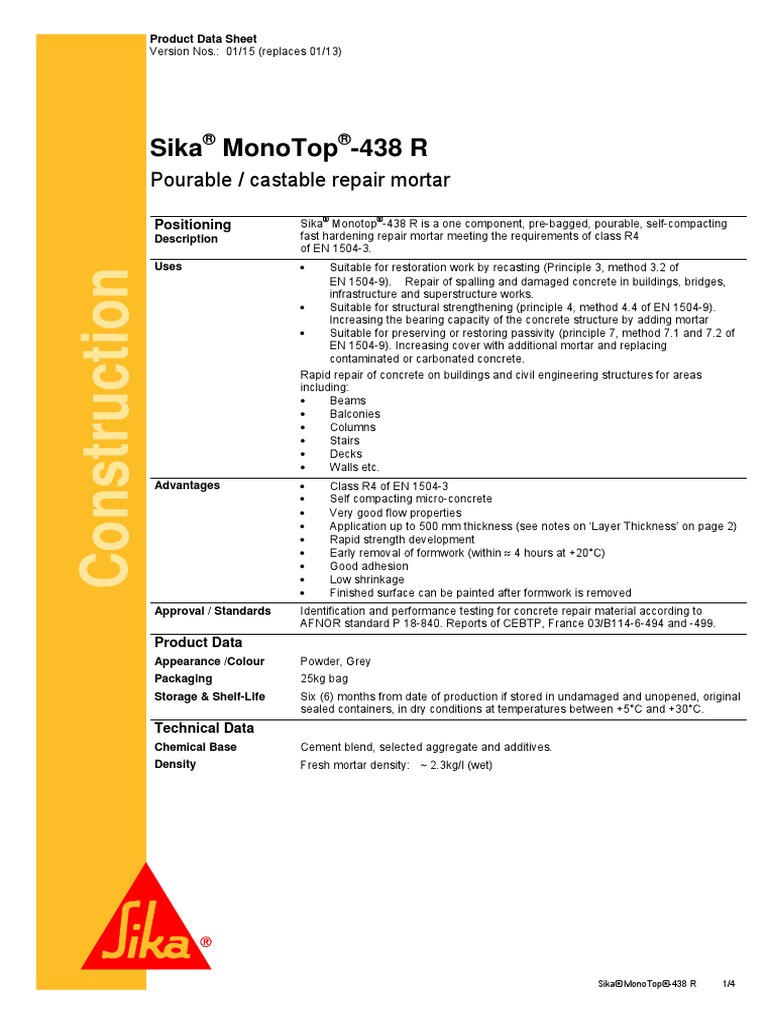 Sika MonoTop 438 R - Micro Concrete - PDS | PDF | Concrete | Corrosion