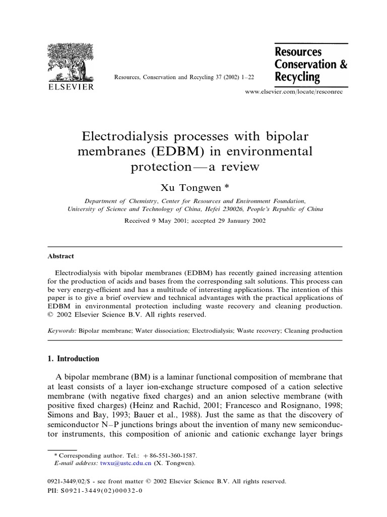 Electrodialysis Processes With Bipolar Membranes (EDBM) in ...