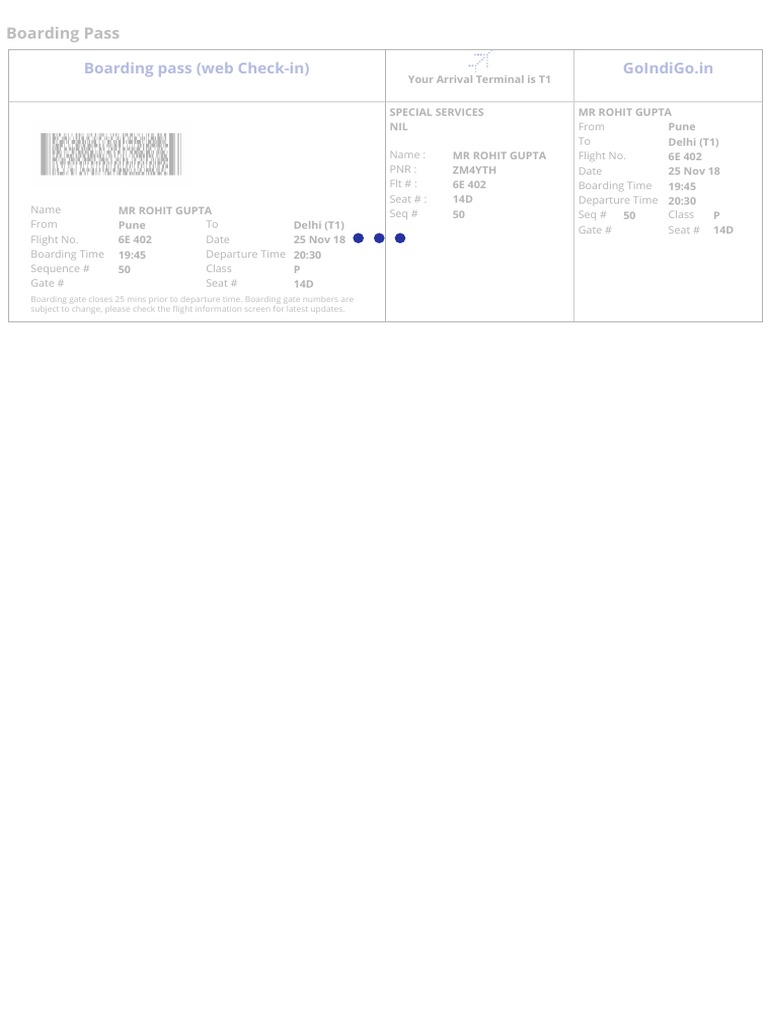 Boarding Pass (Web Check-In) Goindigo - in | PDF