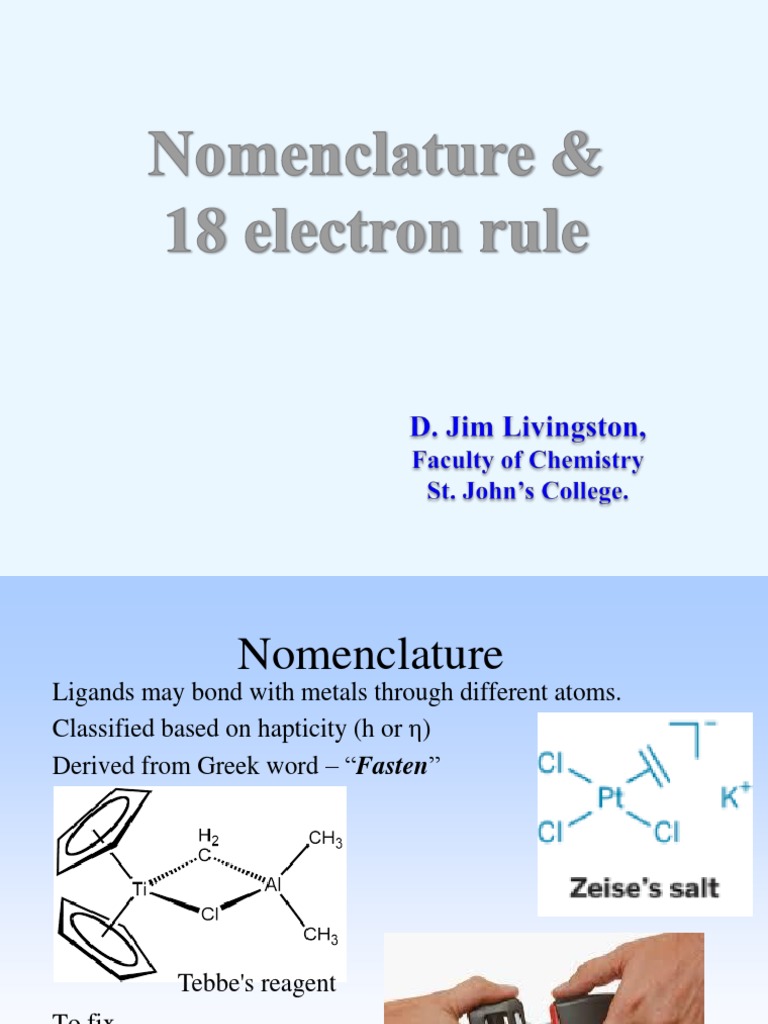 Nomenclature and 18 Electron rule | Ligand | Chemical Elements