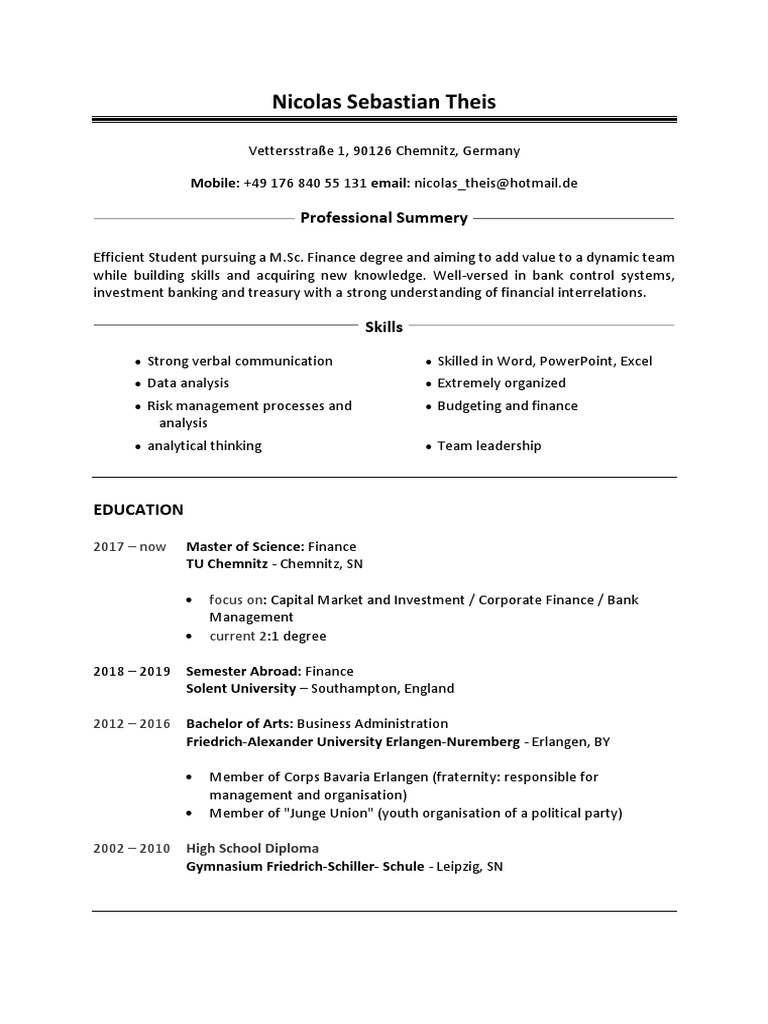 CV Nicolas Theis | PDF | Germany | World Politics