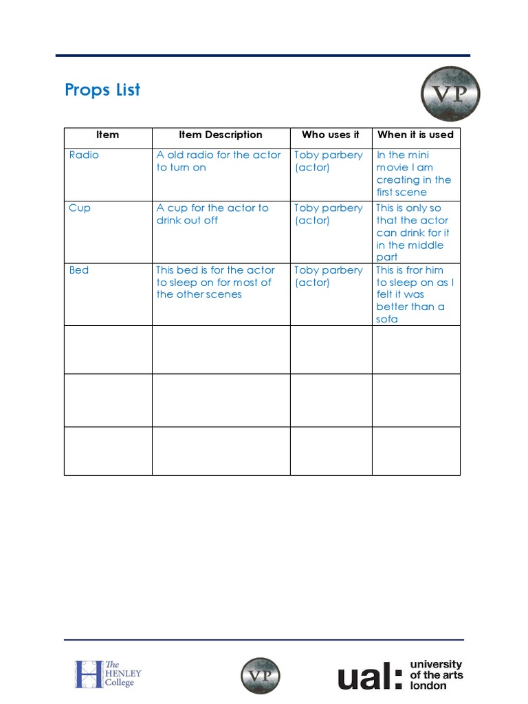 Props List | PDF