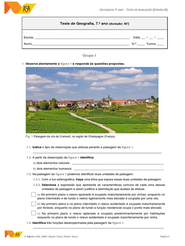 Geografia 7 Teste 1B | PDF | Mapa | Paisagem