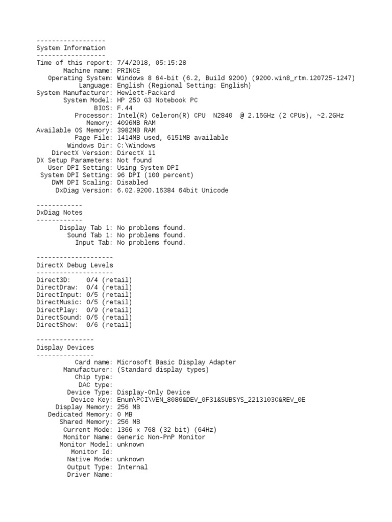 DX Diag | Download Free PDF | Device Driver | Digital Electronics