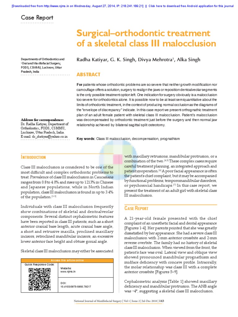 Surgical-Orthodontic Treatment of A Skeletal Class III Malocclusion ...