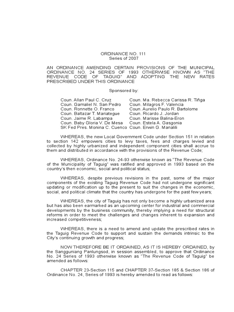 ORD NO.111S.2007 ENVIRONMENTAL AND SANITARY FEES New Rates | PDF | Fee ...