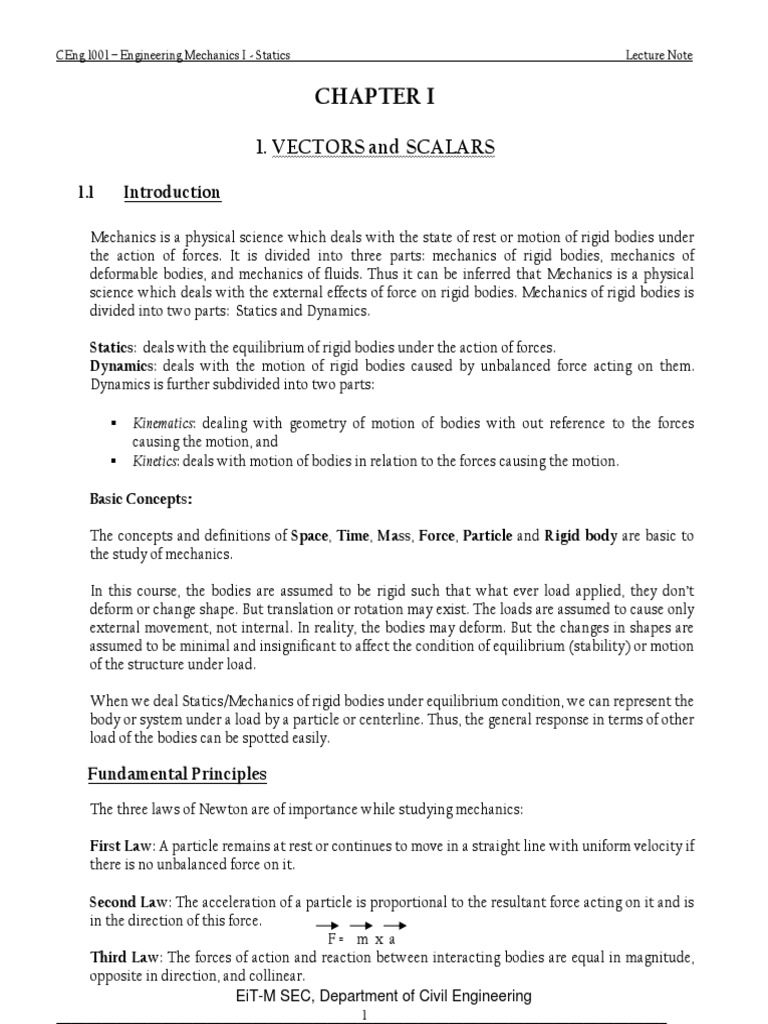 Engineering Mechanics I Lecture Note | PDF | Euclidean Vector | Sine Engineering Mechanics I Lecture Note | PDF | Euclidean Vector | Sine