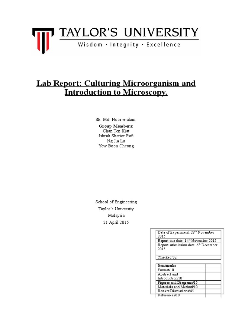 Lab Report (Microbiology) | PDF | Laboratory Techniques | Optics