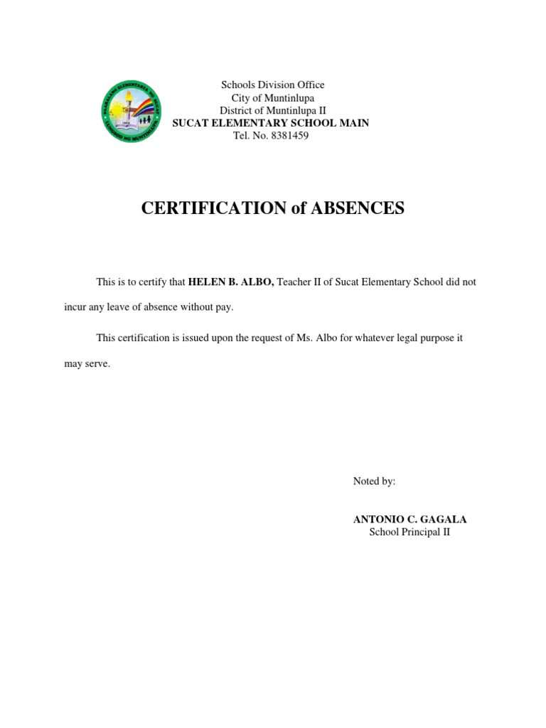 Certification of Absences-Albo and Company | PDF | Business