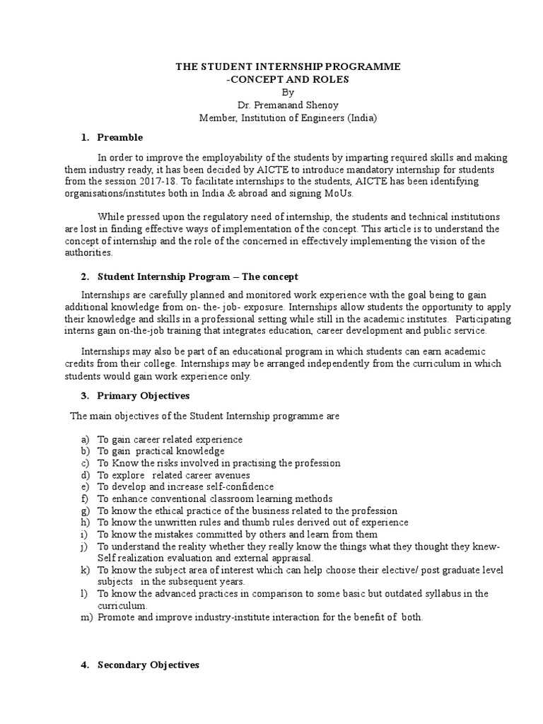 The Student Internship Programme - Concept and Roles | PDF | Internship ...