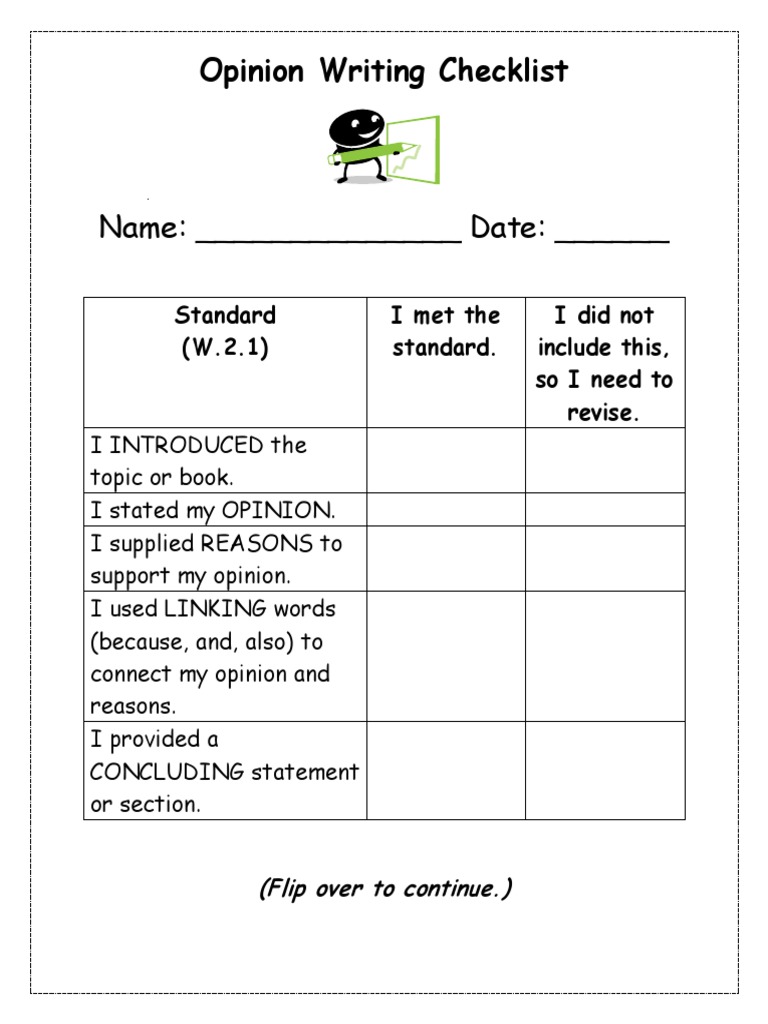 Name: - Date: - : Opinion Writing Checklist | PDF