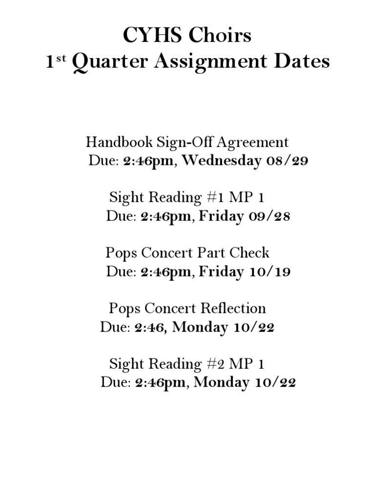 CYHS Choirs 1 Quarter Assignment Dates | PDF