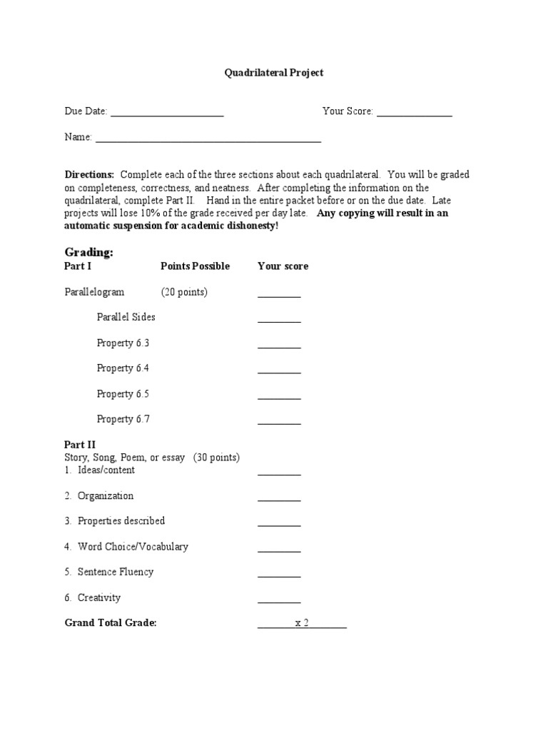 q2 Parallelograms Project With Simple Rubric | PDF