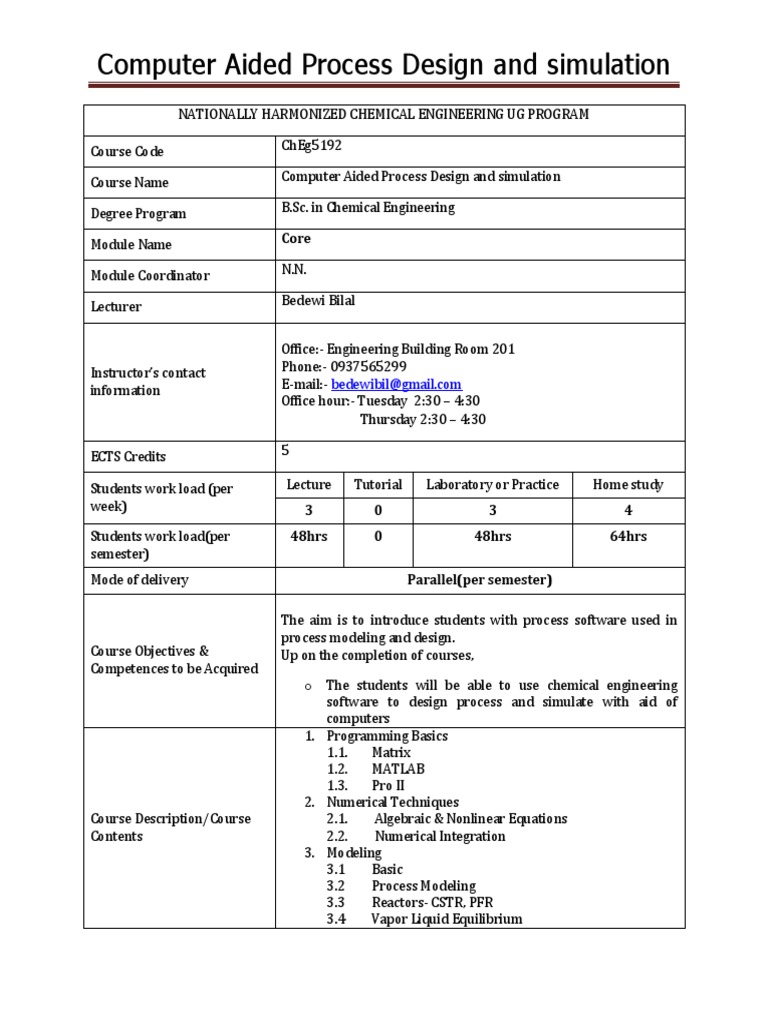 Computer Aided Process Design and Simulation: An Introduction to ...