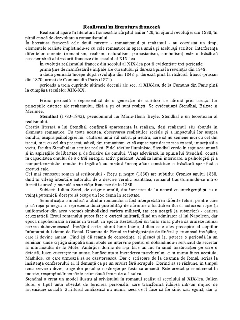 Realismul in Literatura Franceză Engleza Rusa PDF | PDF