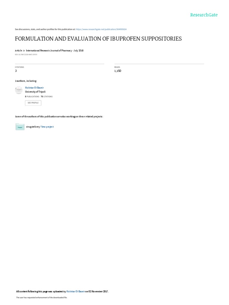 Ibuprofen Suppository Formulation Study | PDF | Solubility | Physical ...