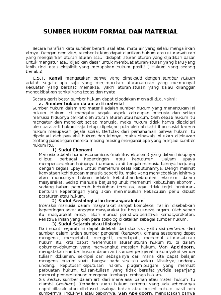 Sumber Hukum Formal Dan Material | PDF