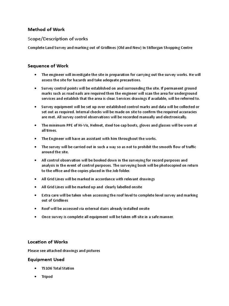 Method Statement Site Survey - Odt | PDF