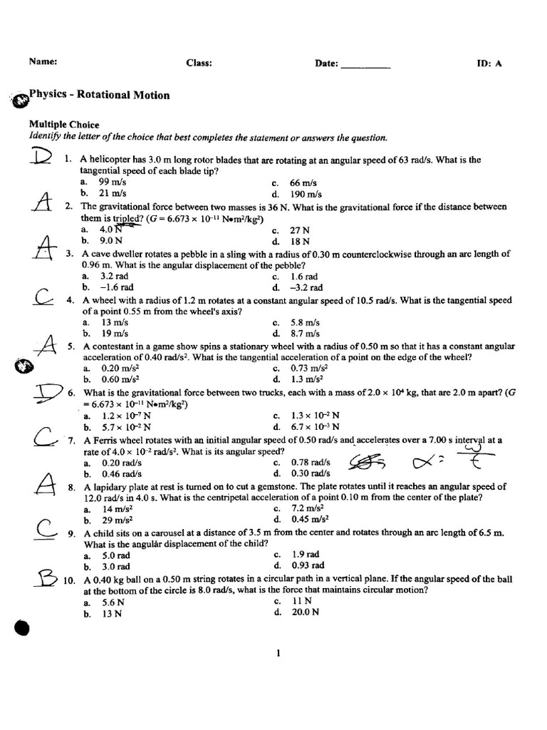 Physics - Review - Rotational Motion Answers | PDF