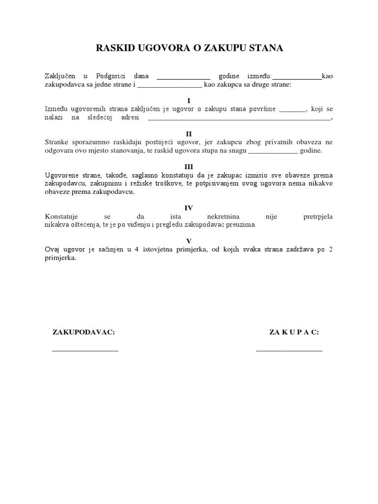 Raskid Ugovora o Zakupu Stana | PDF