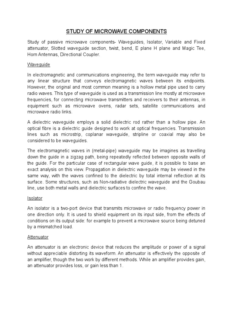 Study of Microwave Components | PDF | Waveguide | Microwave