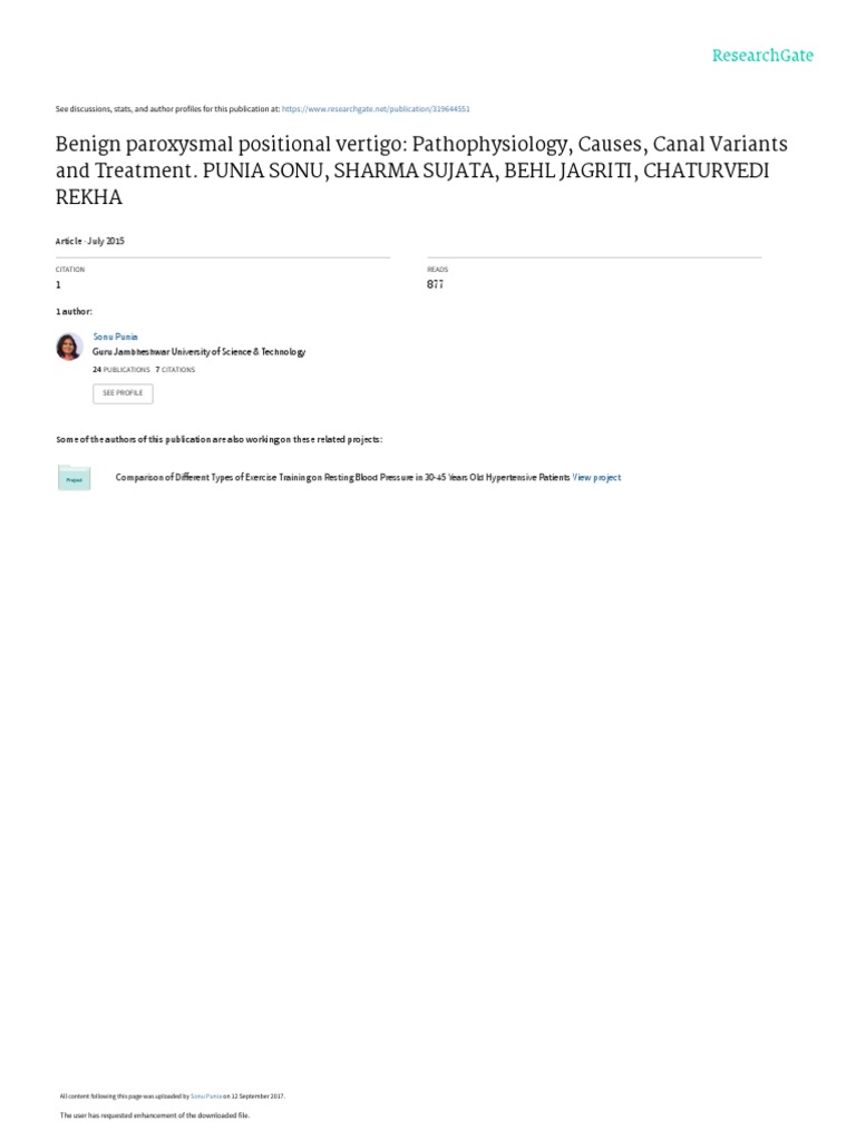 Benign Paroxysmal Positional Vertigo Pathophysiology, Causes, Canal ...