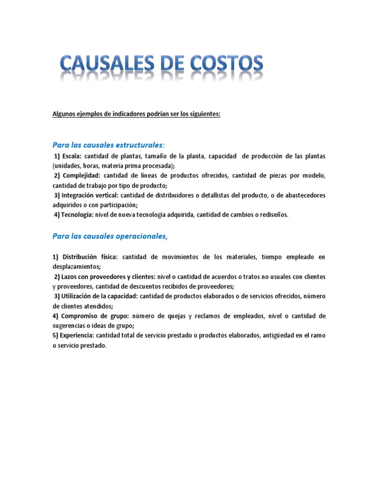 Indicadores de Causales de Costos | PDF