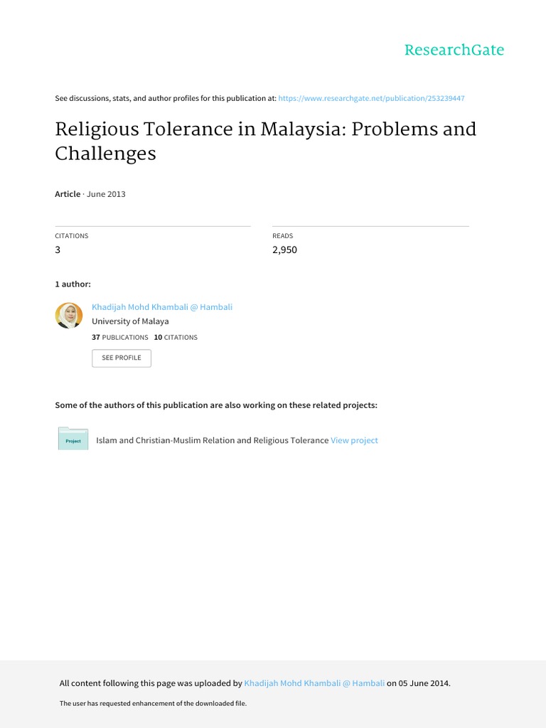 Religious Tolerance in Malaysia: Problems and Challenges: June 2013 ...