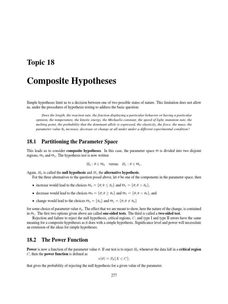 Composite Hypotheses: Topic 18 | PDF | P Value | Statistical Hypothesis ...