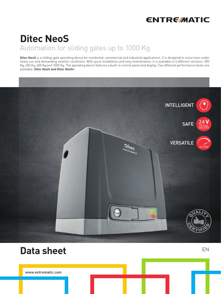 Ditec Neos Data Sheet en | PDF | Power Supply | Alternating Current